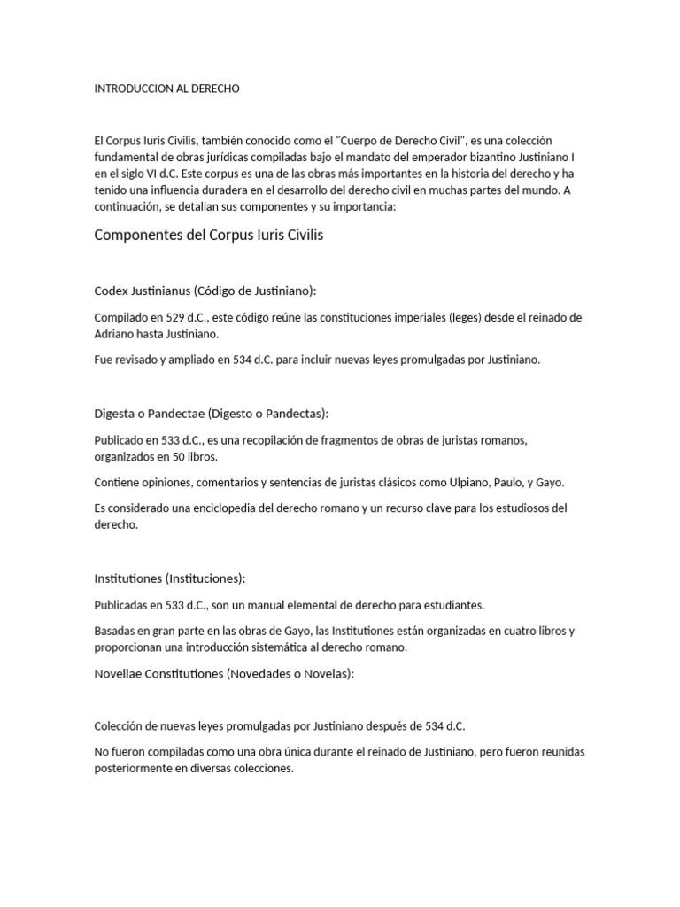 Importancia del Corpus Iuris Civilis | PDF | Ley romana | Justiniano I