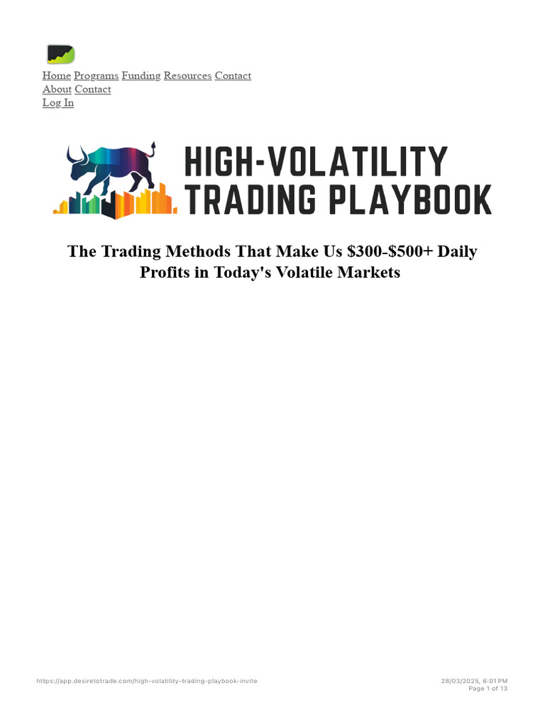 High-Volatility Trading Playbook | PDF | Option (Finance) | Business
