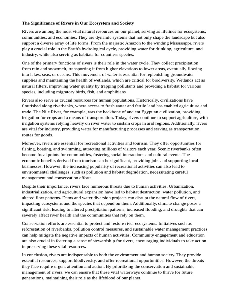 Importance of Rivers for Ecosystems | PDF | River | Conservation Biology