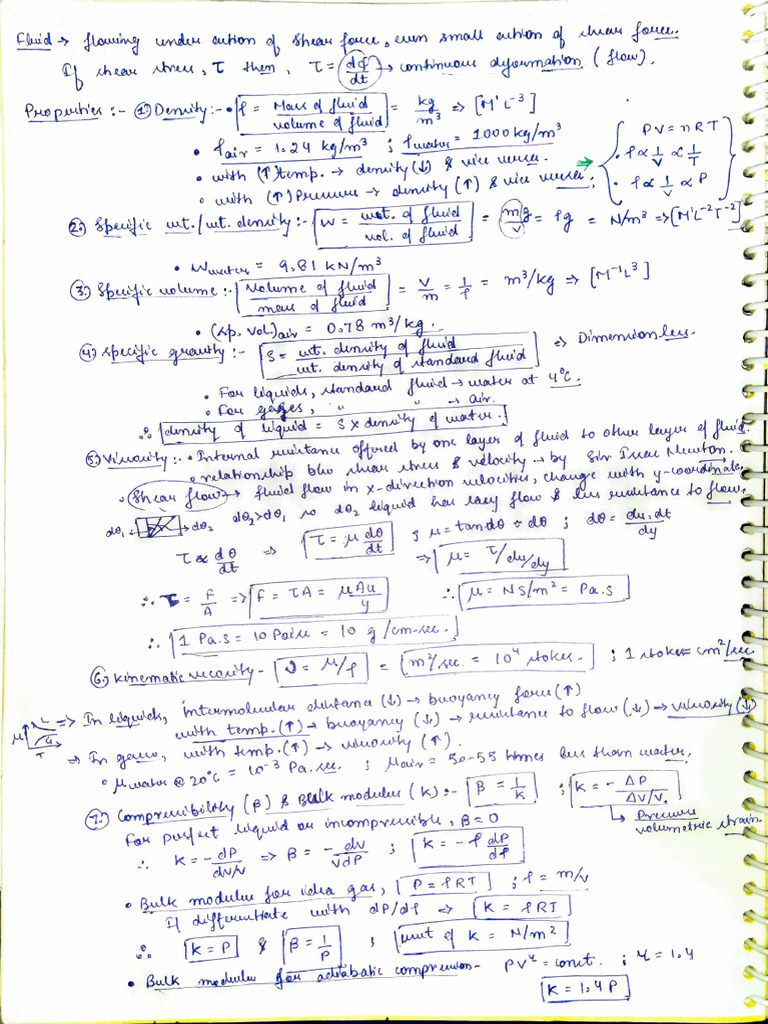 Fluid Mechanics Short Notes | PDF