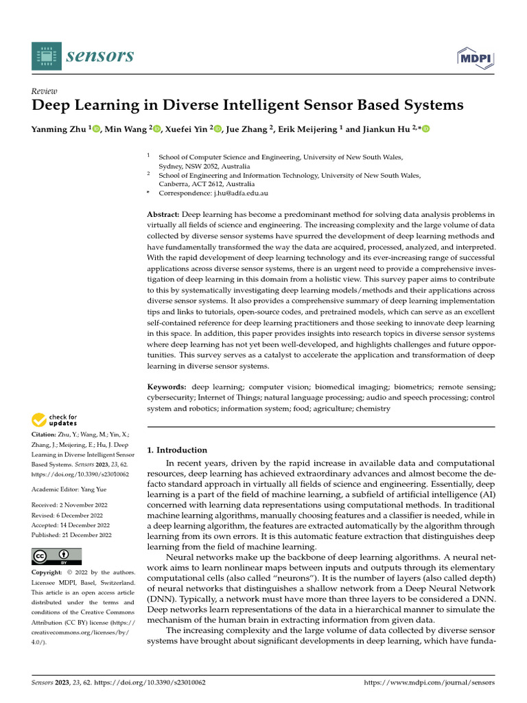 Sensors 23 00062 v2 | PDF | Deep Learning | Machine Learning
