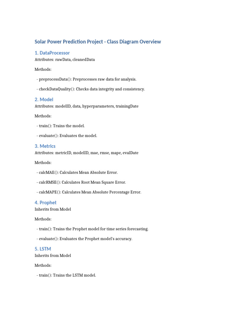 Solar Power Prediction Class Diagram Overview | PDF