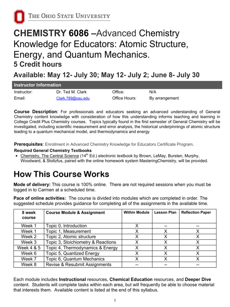 Syllabus Chem 6086-Summer 2021 | PDF | Chemistry | Photoelectric Effect