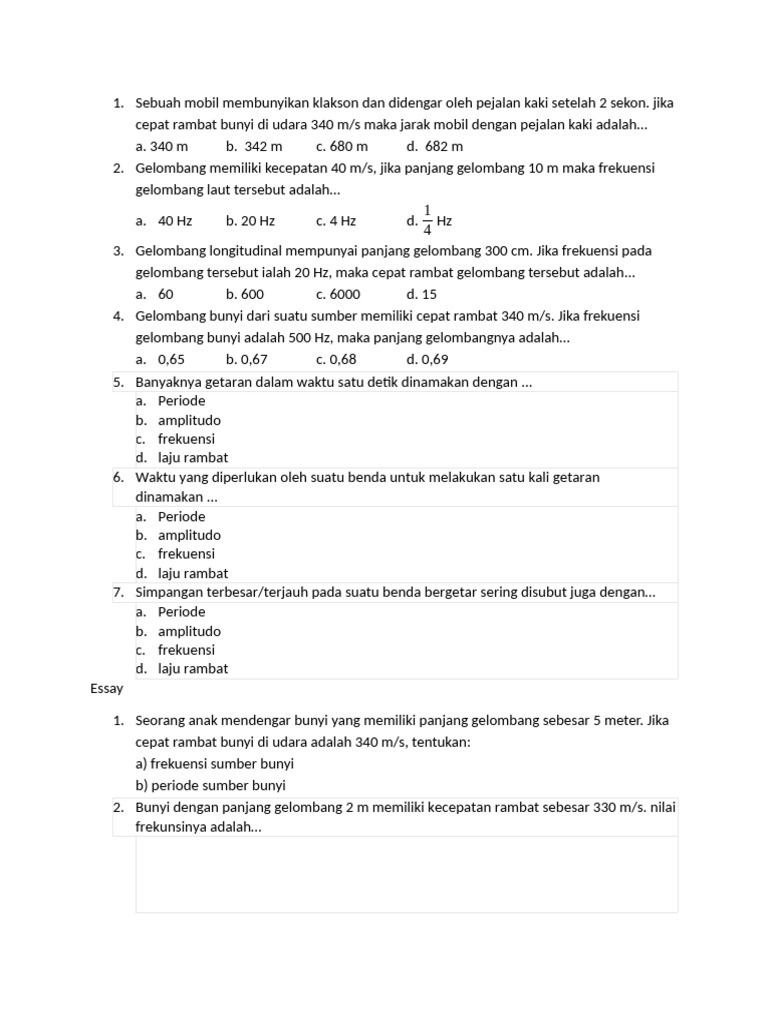 Soal Ipa Kelas 8 Getaran Dan Gelombang | PDF