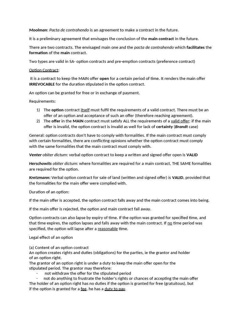 Contract - Pacta de Contrahendo | PDF | Conveyancing | Breach Of Contract