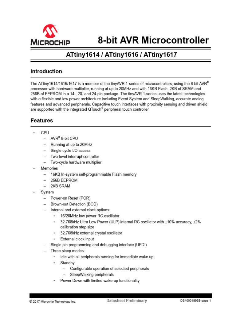 ATtiny1614 Microchip | PDF | Microcontroller | Electronic Engineering