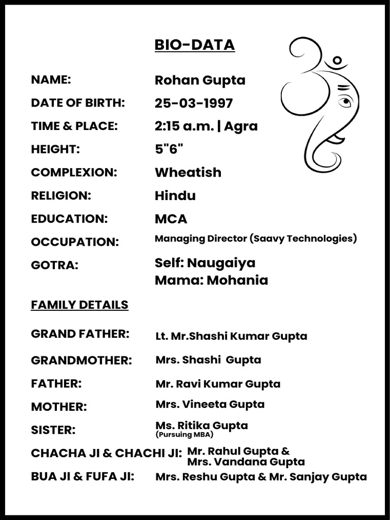 Rohan Gupta Bio Data | PDF
