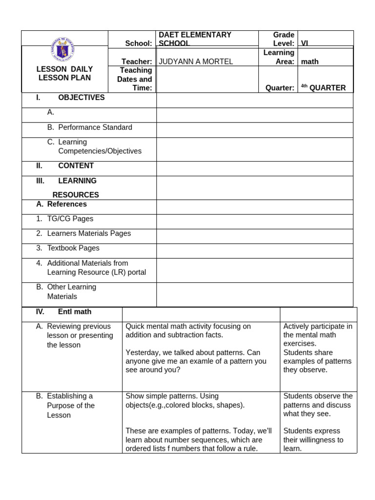 judy dlp math (5) | PDF | Education Theory | Human Communication