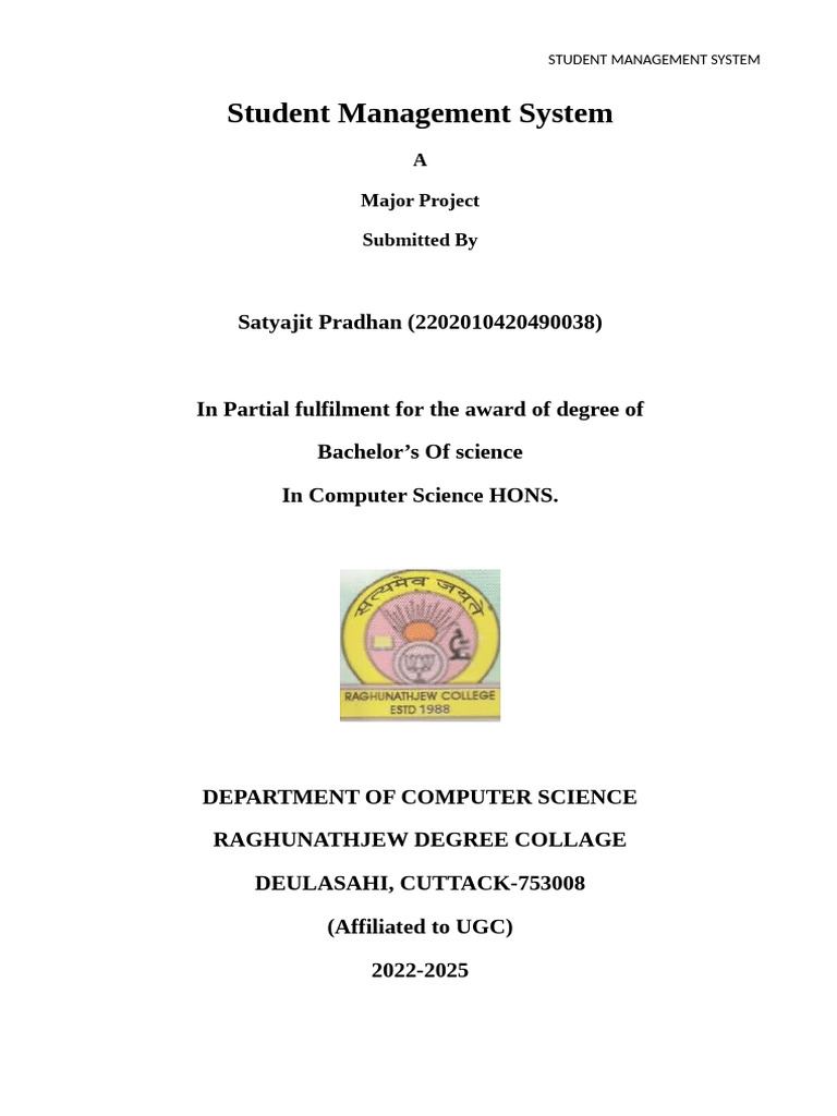 Student Management System Project Report | PDF | System | Specification ...