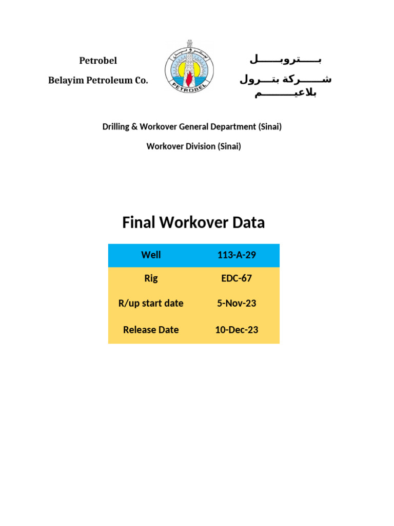 113-A-29 Final Workover Data 11-12-2023.Xlsm | PDF