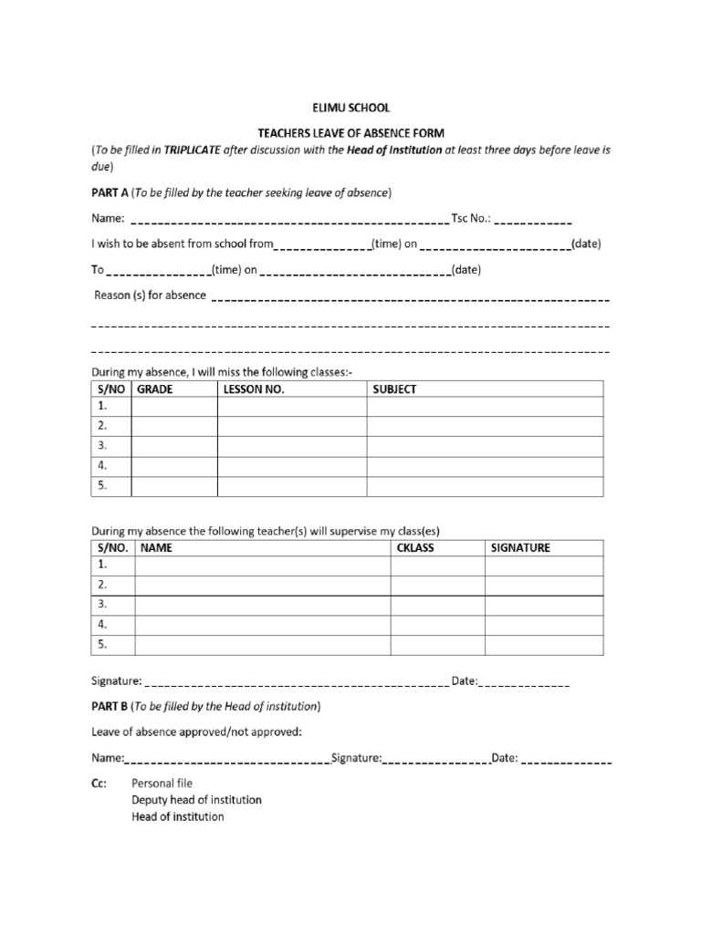 Sample Leave of Absence Form | PDF