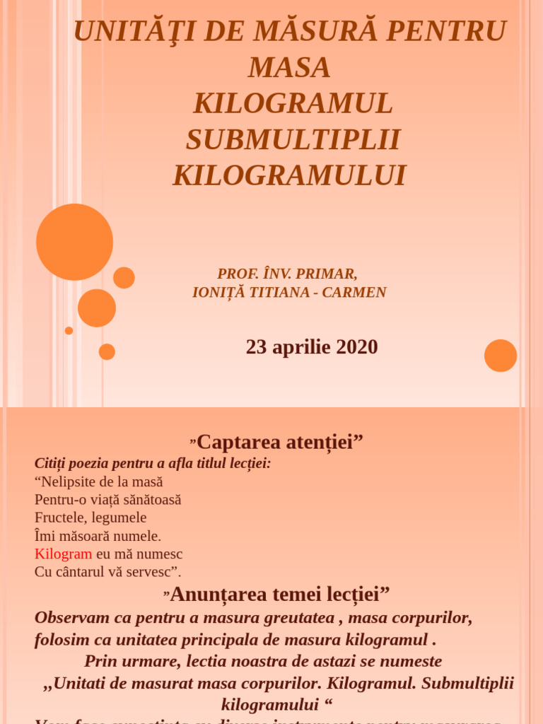 Unitati de Masura Pentru Masa Kilogramul Submultiplii Kilogramului | PDF