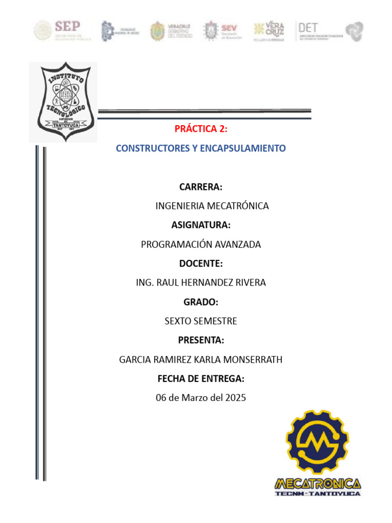 PRACTICA 2-Constructores y Encapsulamiento | PDF | Objeto (informática ...