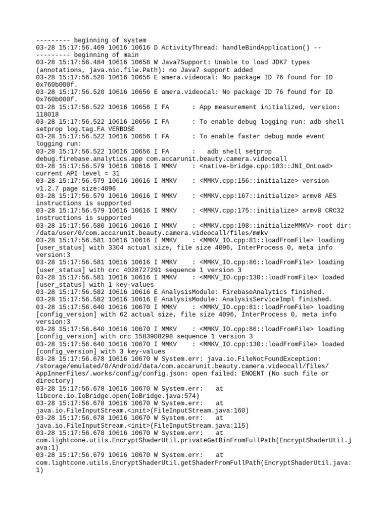 com.accarunit.beauty.camera.videocall_logcat | PDF | Java (Programming Language) | Operating ...