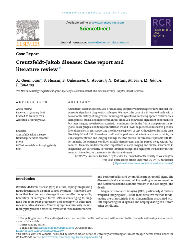 Creutzfeldt-Jakob disease Case report and literature review | PDF ...