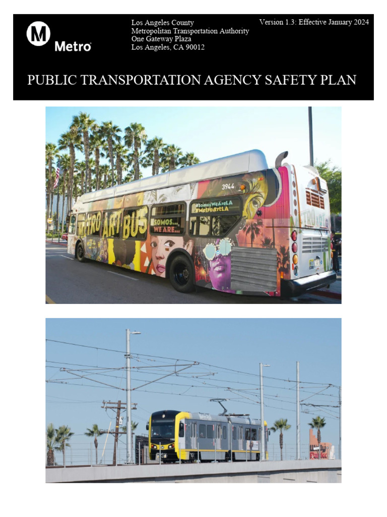 LA Metro Public Transportation Agency Safety Plan - 1 | PDF | Safety | Risk