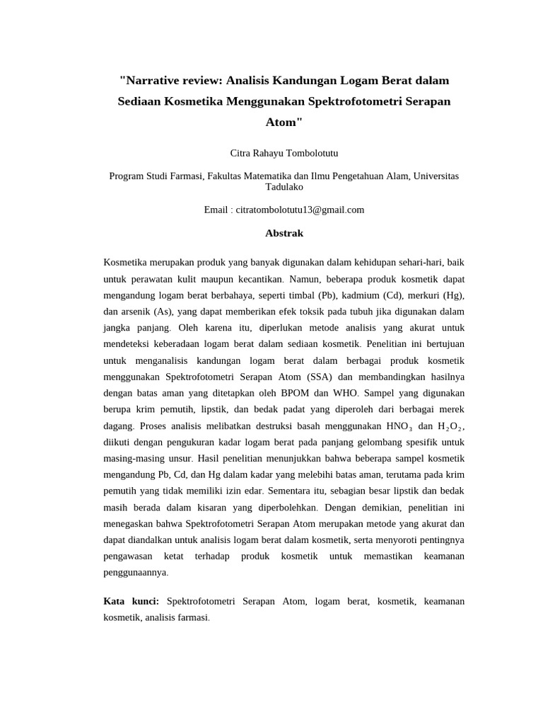 Analisis Kandungan Logam Berat Dalam Sediaan Kosmetika Menggunakan ...