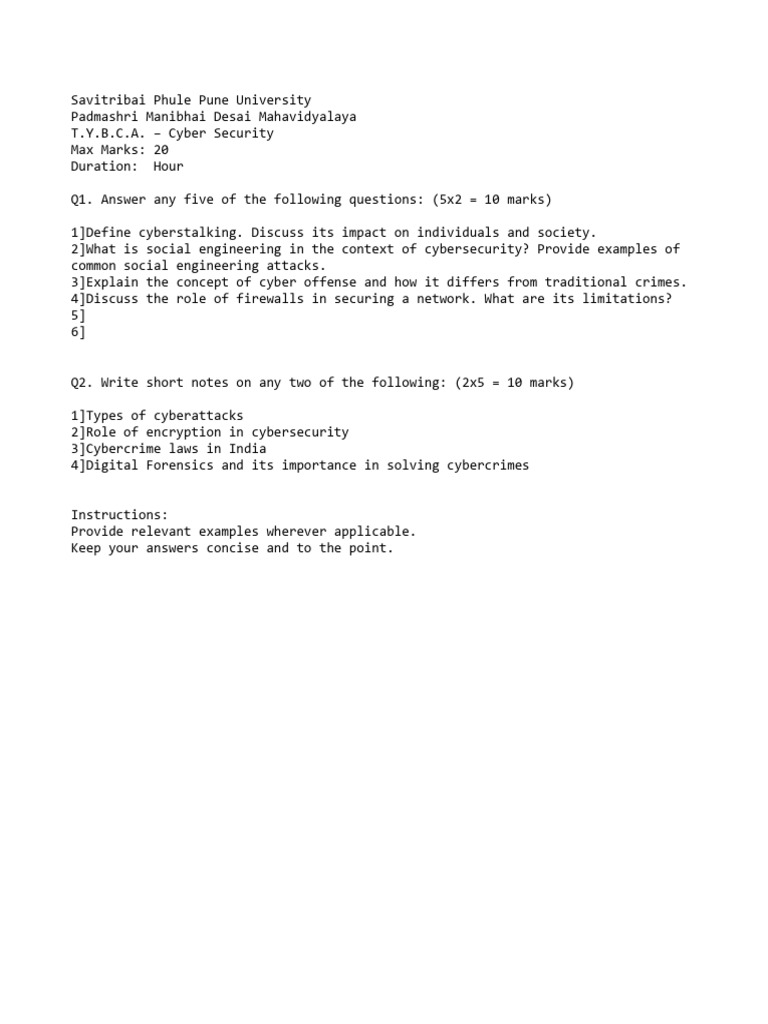 Cyber Security Exam Questions and Topics | PDF