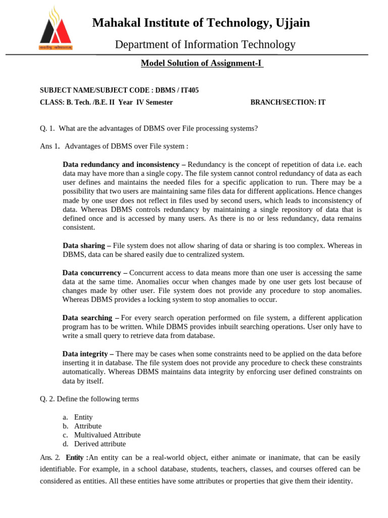 DBMS Assignment Model Solution | PDF | Relational Model | Databases
