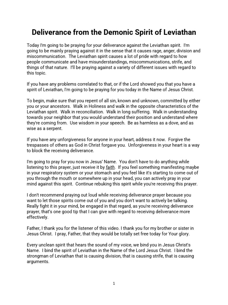 Deliverance From The Demonic Spirit of Leviathan | PDF | Deliverance ...