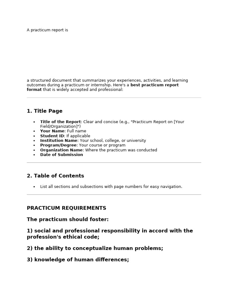 Best Practicum Report Format Guide | PDF | Psychotherapy | Counseling ...