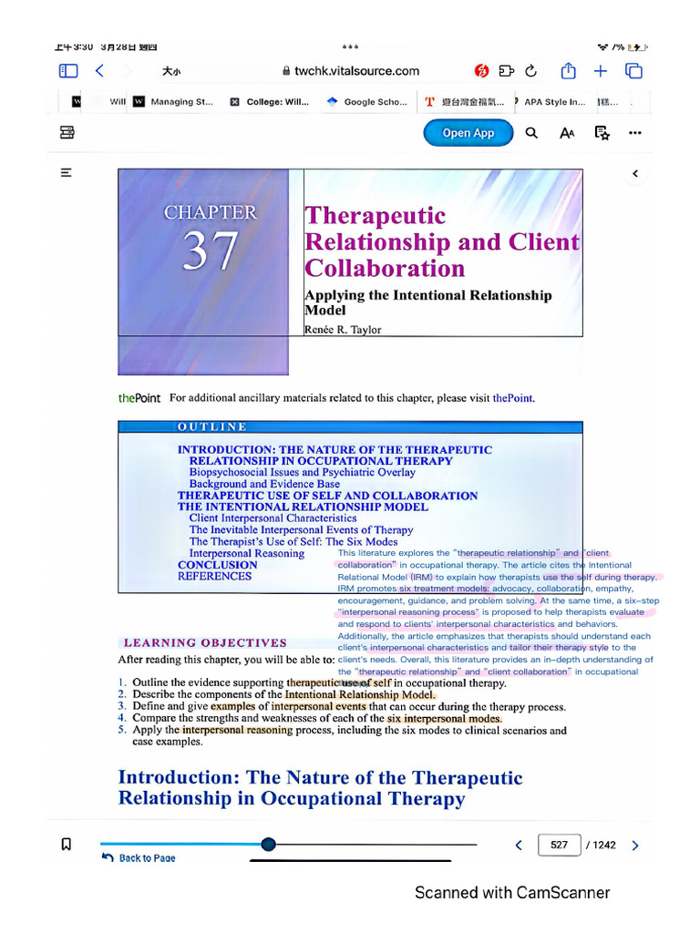 Therapeutic Relationships in OT: IRM Insights | PDF | Psychotherapy ...