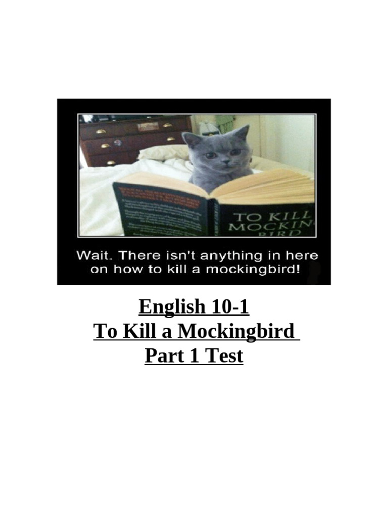 To Kill a Mockingbird Part 1 Test | PDF | To Kill A Mockingbird