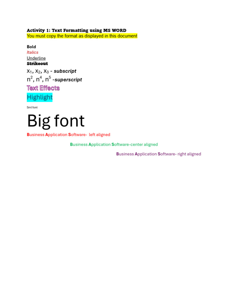 TEXT Formatting Activity 1 | PDF