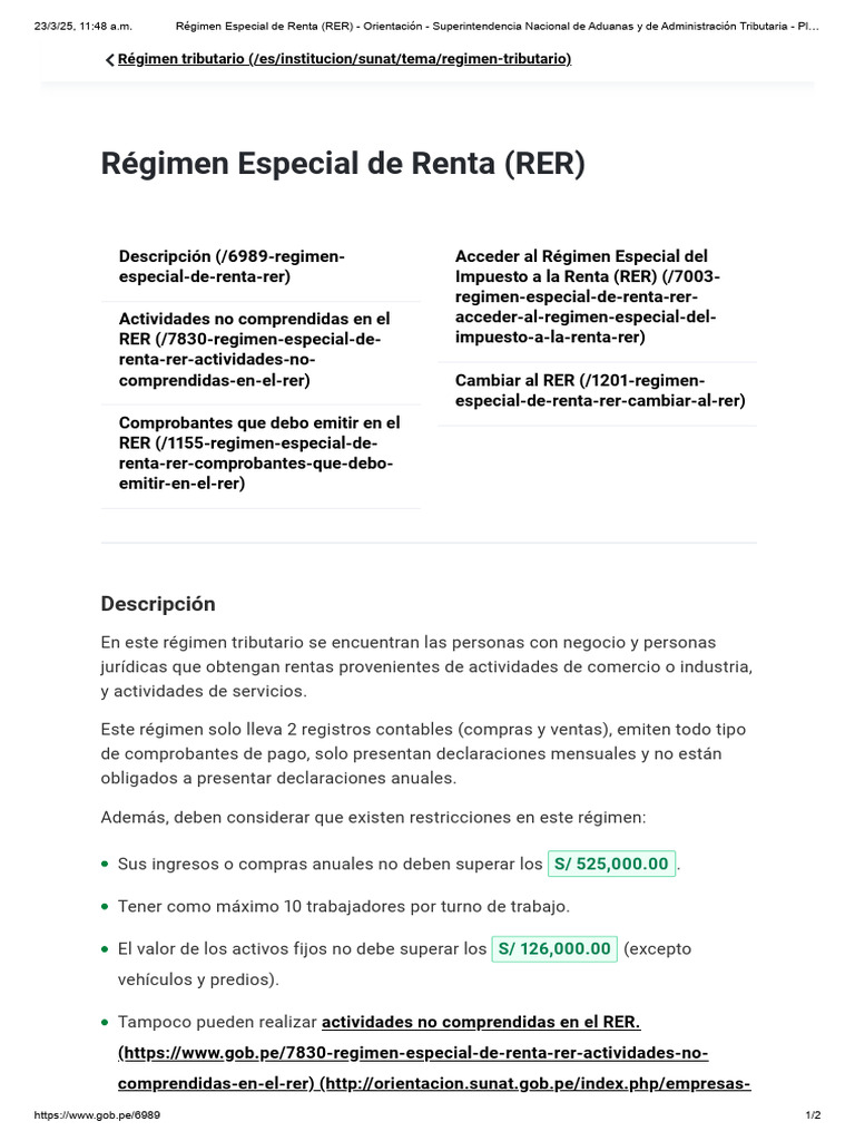 Regimen Tributario - Régimen Especial de Renta (Rer) | PDF | Impuestos | Economias
