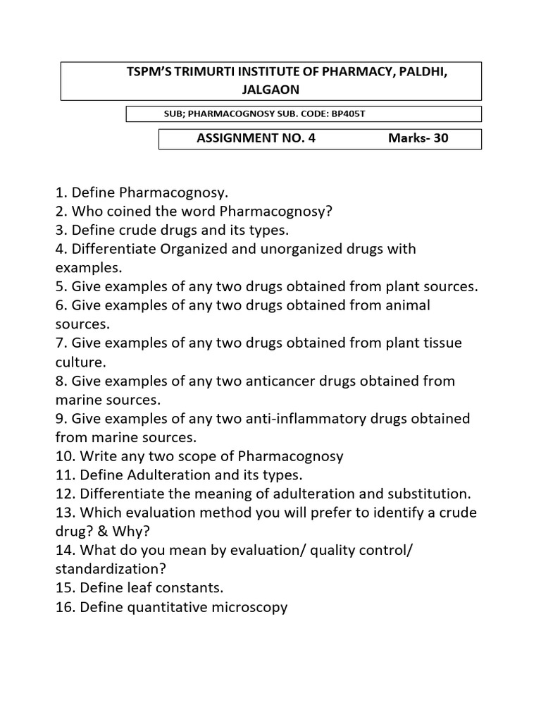 Pharmacognosy Assignment Overview | PDF