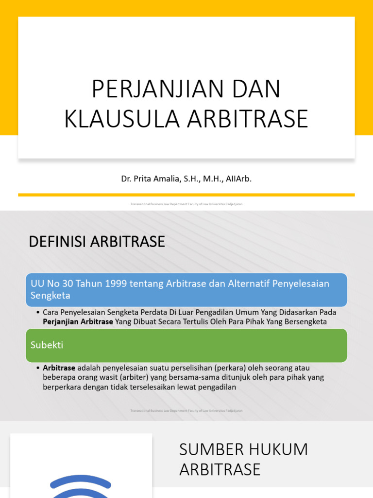 Perjanjian Dan Klausula Arbitrase 2024 | PDF