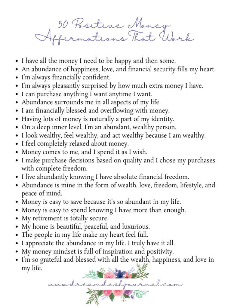 50 Positive Money Affirmations Guide | PDF