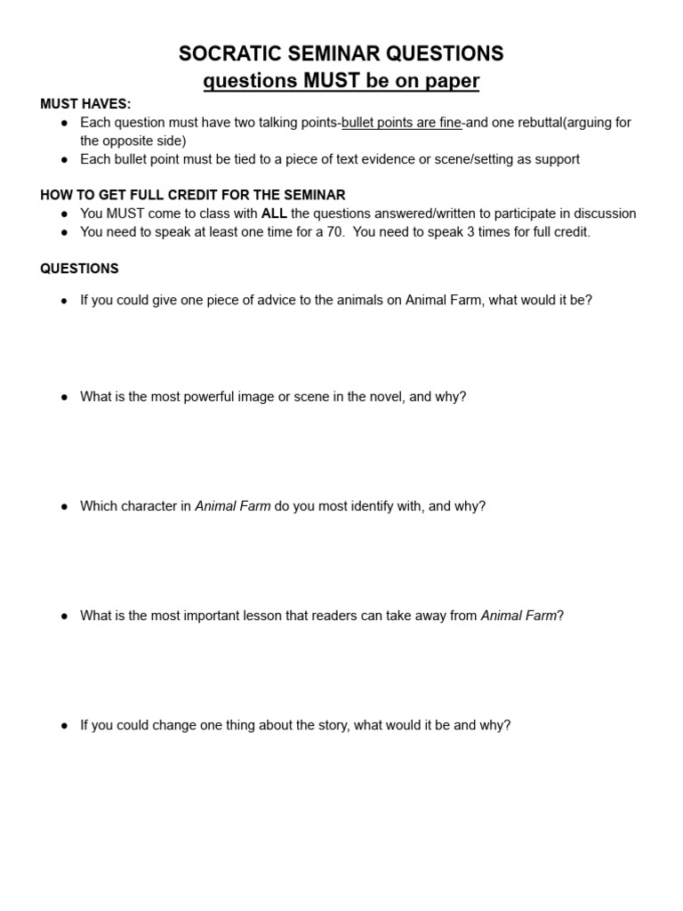 Animal Farm Socratic Seminar Questions | PDF