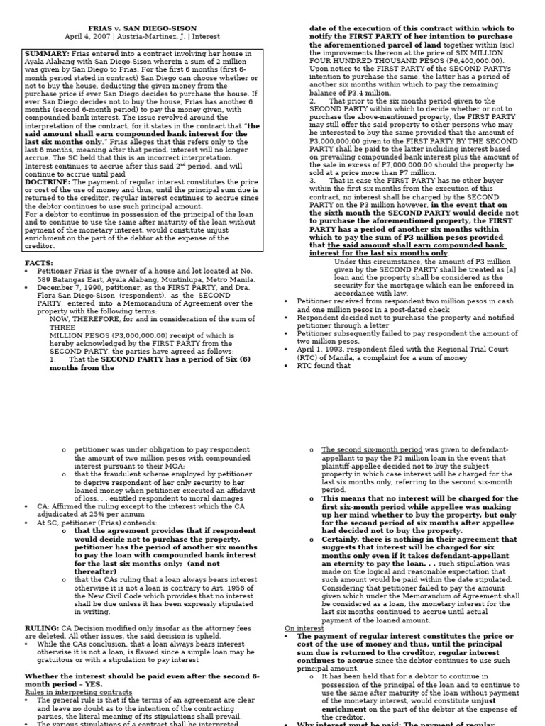 Frias v. San Diego-Sison | PDF | Interest | Damages