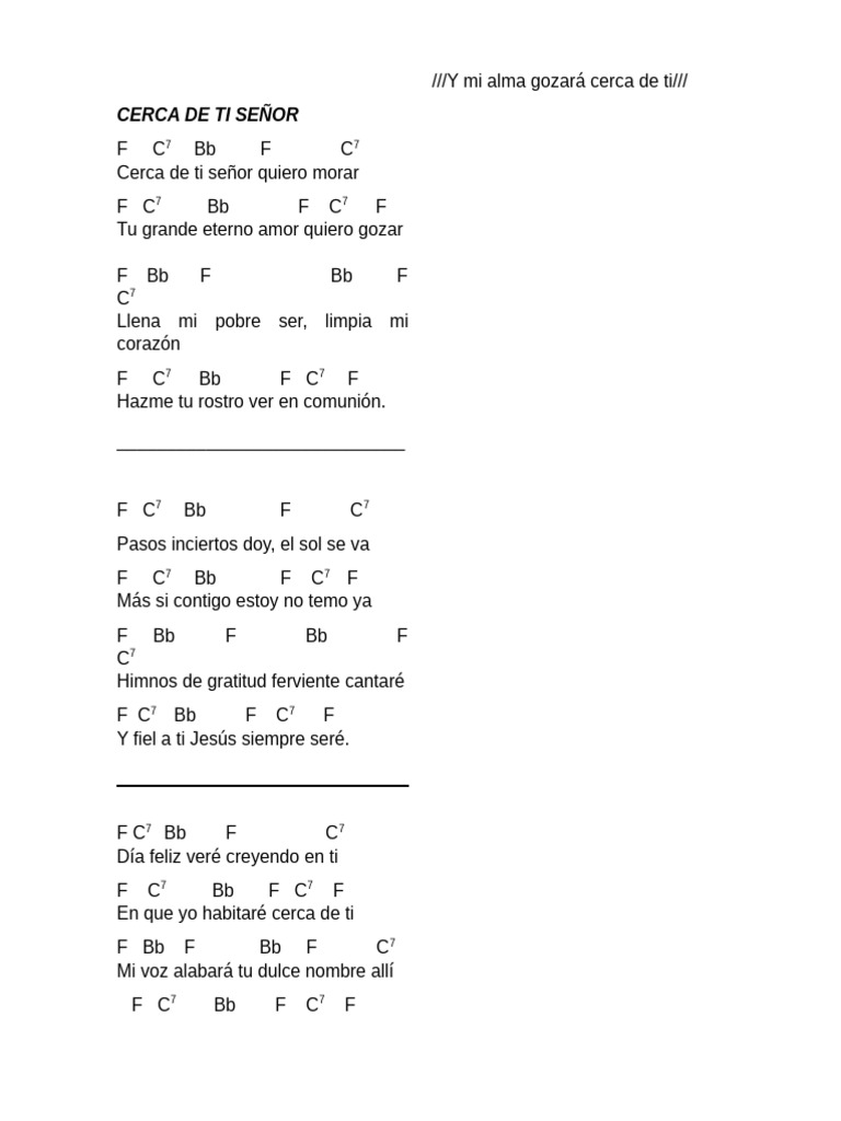 Cerca de Ti Señor Letra y Acordes | PDF