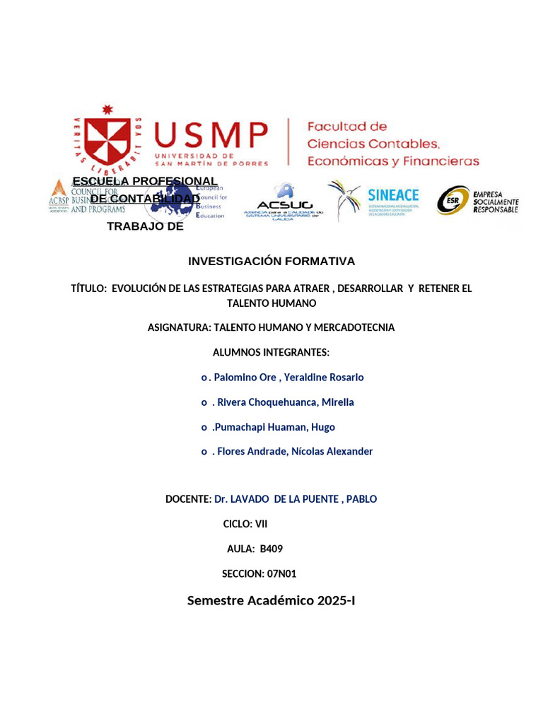 Monitoreo 1-Grupo 7 - Talento Humano Trabajo de Investigacion | PDF | Gestión del talento ...