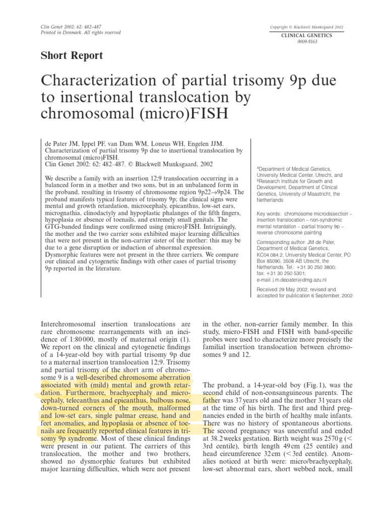 2002 - Caracterization of Partial Trisomy 9p Due To Insertional ...