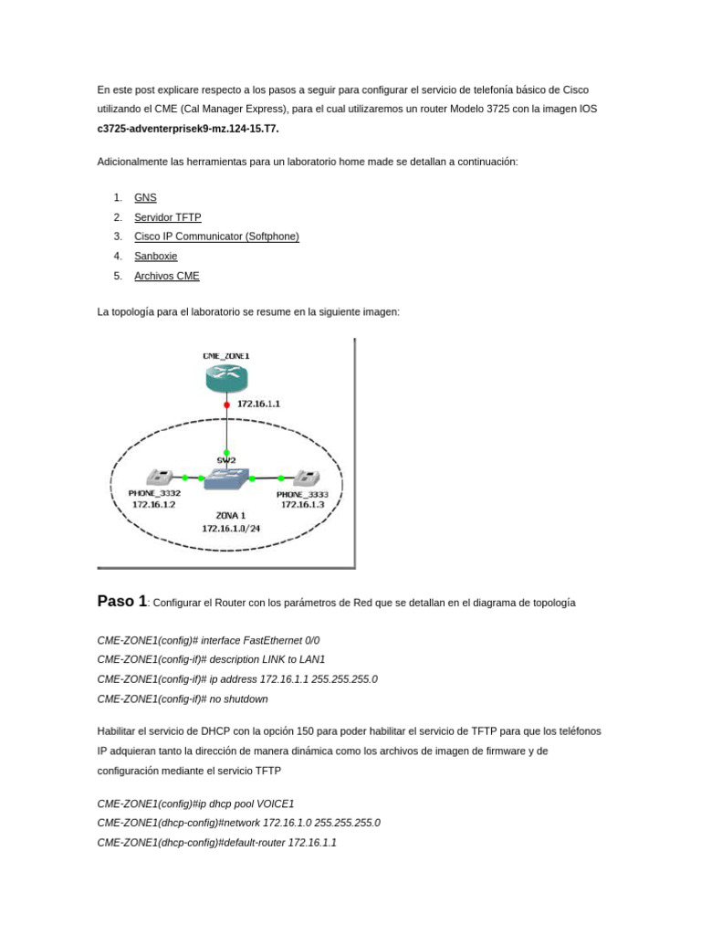Configurar el servicio de telefonía básico de Cisco utilizando el CME | PDF | Dirección IP ...