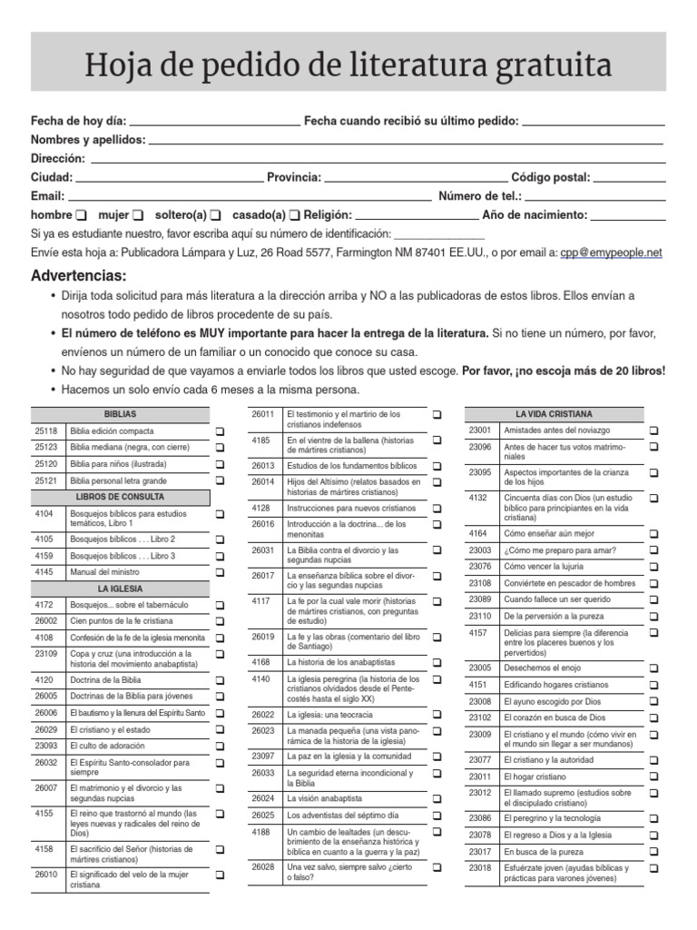 CPP Hoja de Pedido | PDF | Cristo (título) | Biblia
