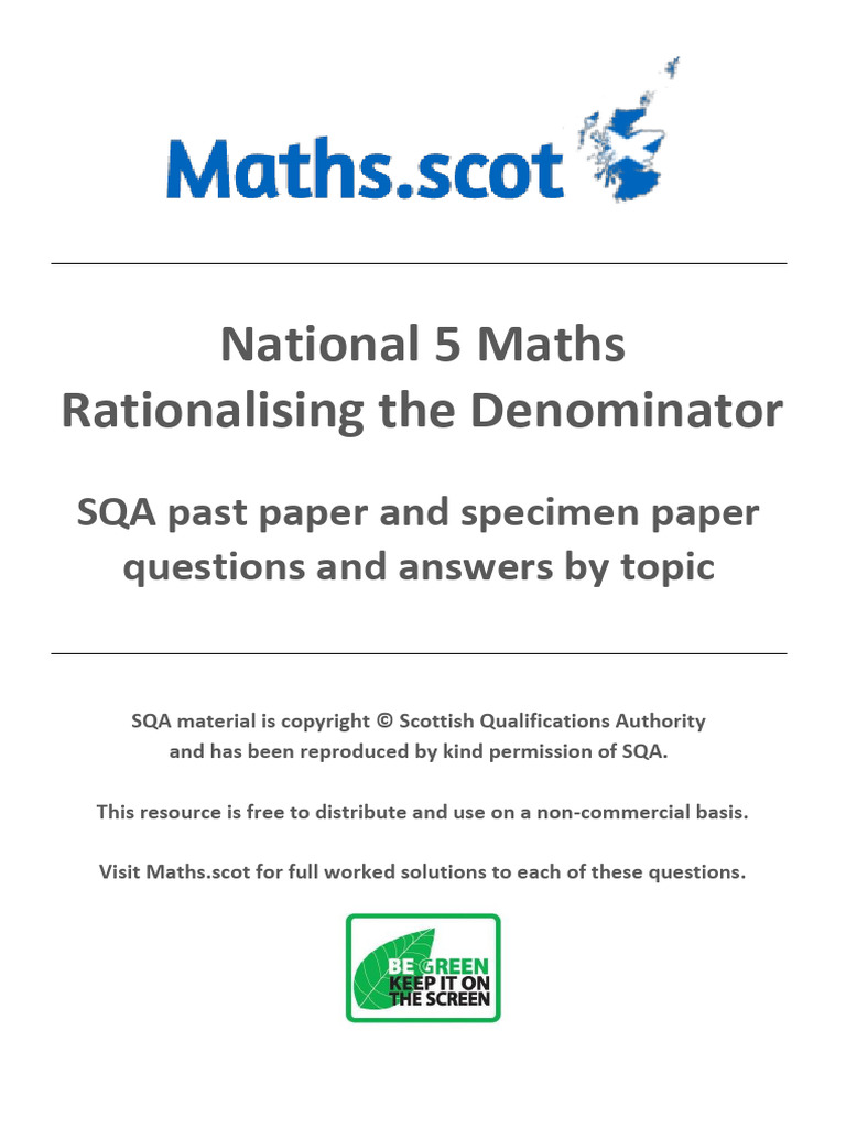 National 5 Maths Rationalising The Denominator Past Paper Questions by ...
