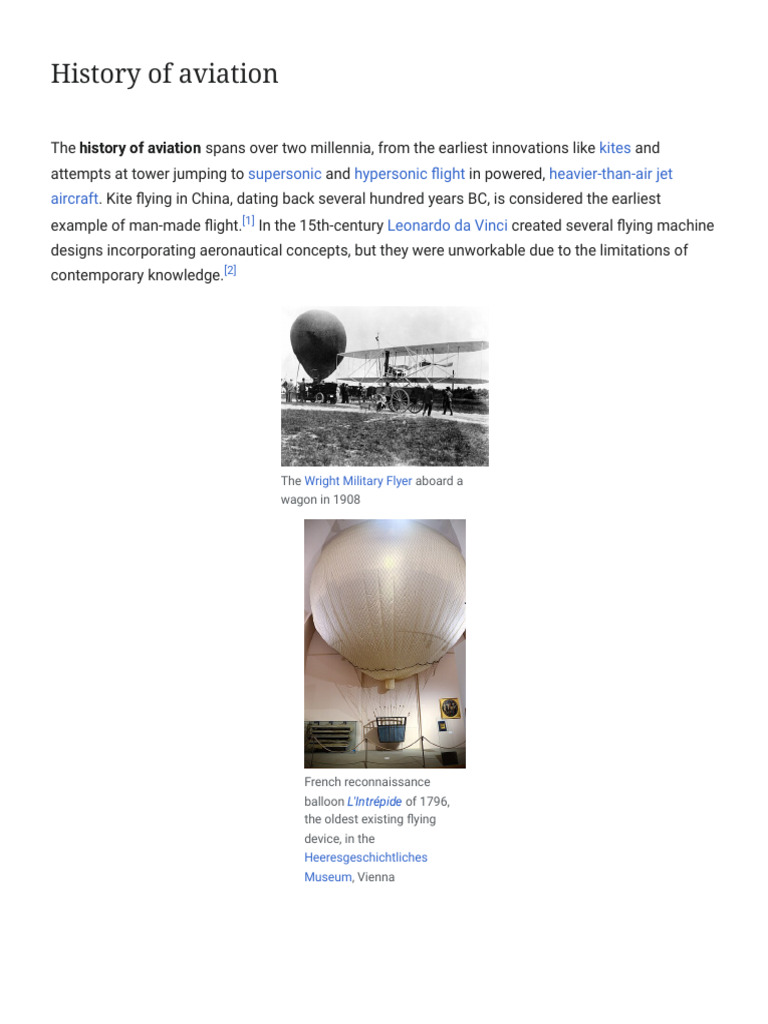 History of Aviation - Wikipedia | PDF | Wright Brothers | Wright Flyer