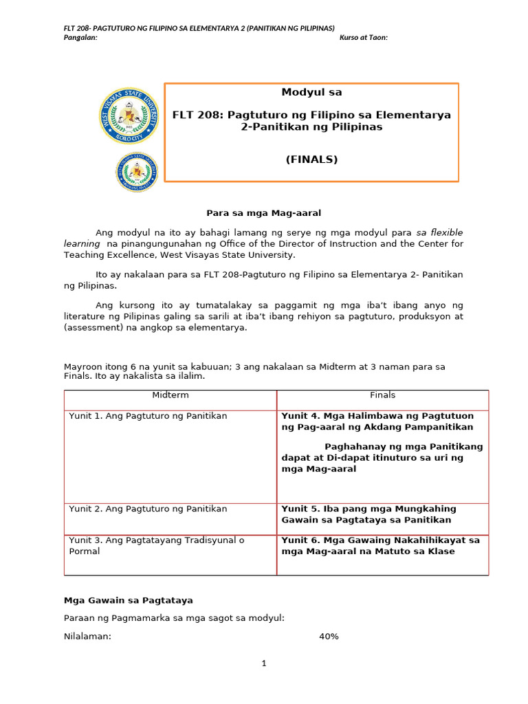 FLT 208 (FINALS) MODYUL | PDF