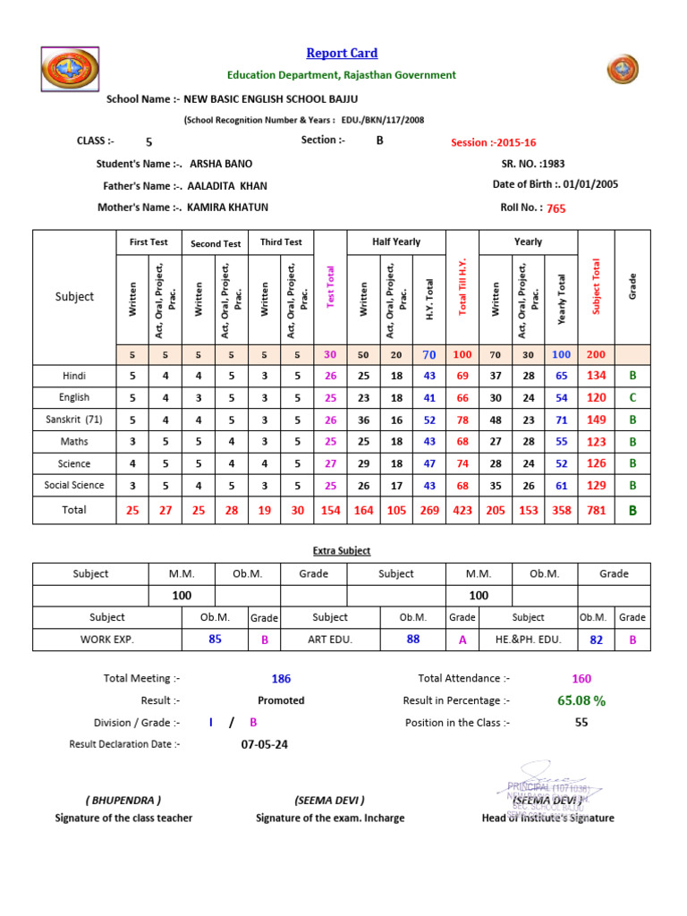 Class 6 and 7 Result Sheet 2024 by Heera Lal Jat Dt. 27 03 2024 | PDF