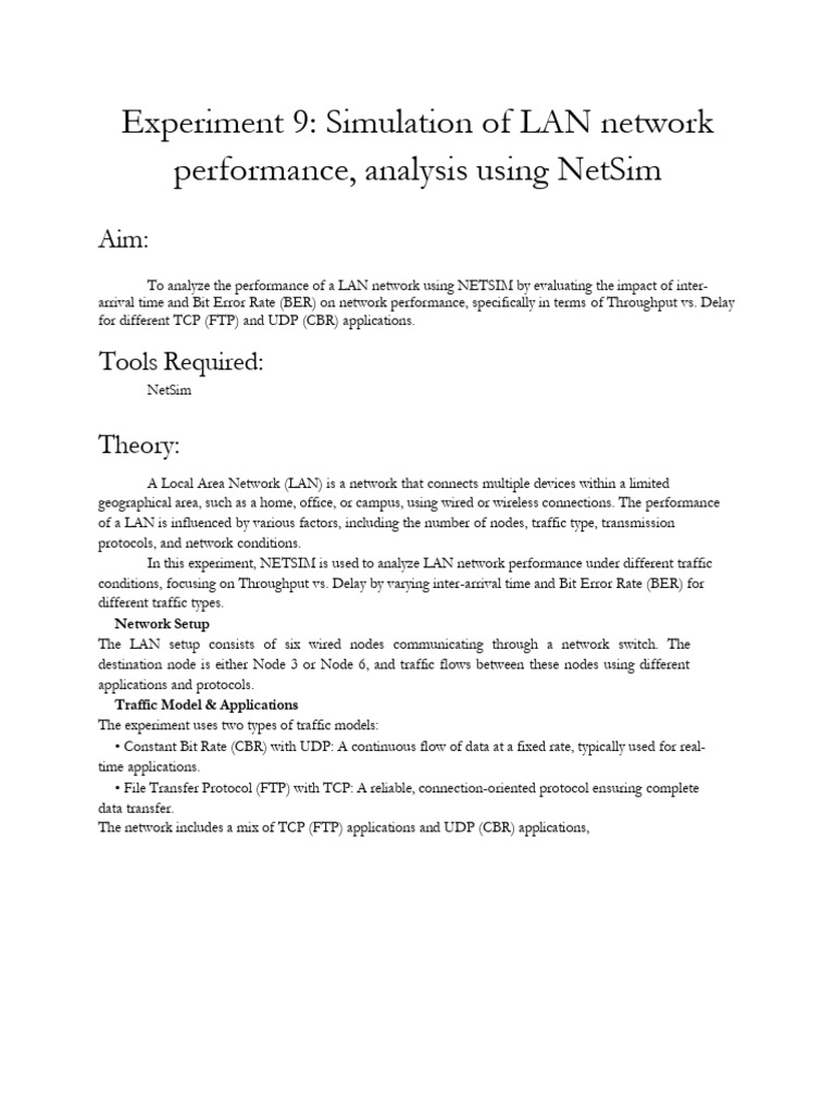 CCN Experiment 9 - Simulation of LAN Network Performance, Analysis Using NetSim | PDF | Computer ...