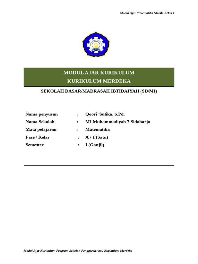 Modul Ajar MTK 1 | PDF