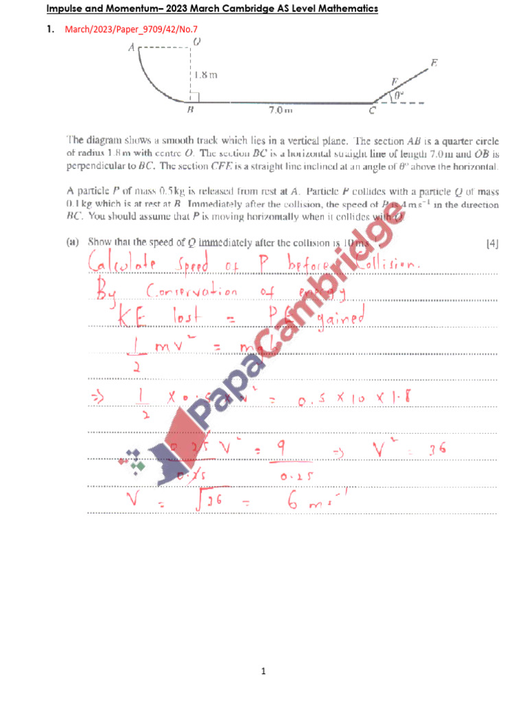2023m Impulse and Momentum AS Math 9709 - Solved | PDF