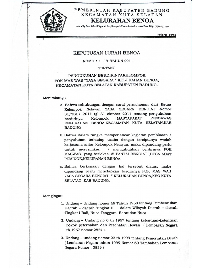 Piagam Pengukuhan-POKMASWAS Yasa Segara | PDF