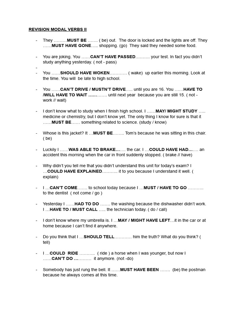 Solutions To Revision Modal Verbs Ii | PDF