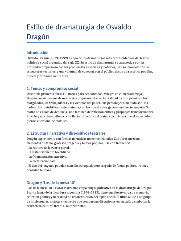 Estilo Dramaturgia Osvaldo Dragun | PDF | Teatro | Educación en artes ...