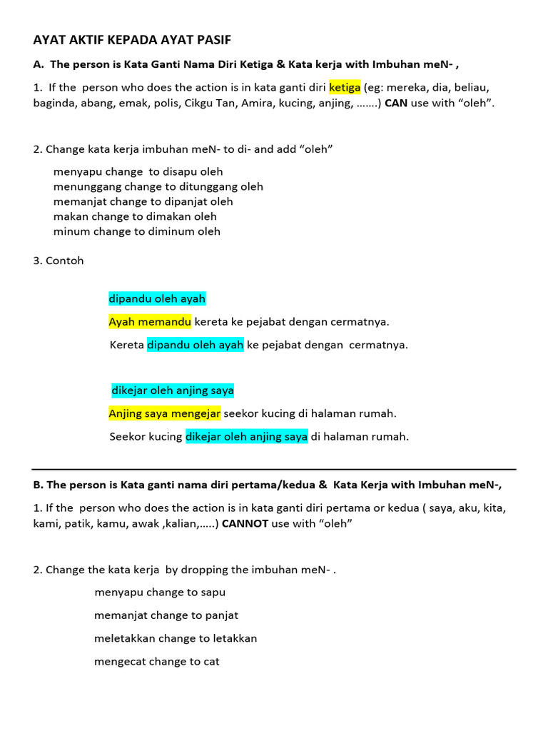 Nota Ayat Aktif - Ayat Pasif | PDF